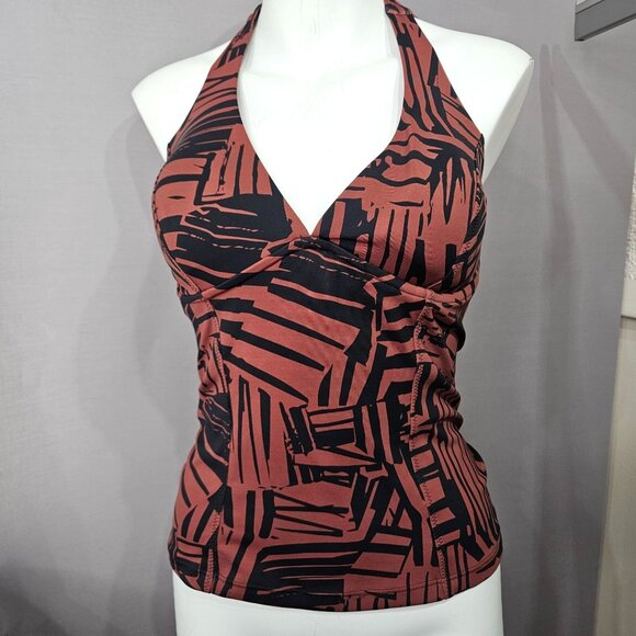 Athleta Swim Athleta Swim Bathing Top Tankini Shirt 34 D Dd M Halter Sienna Brown Rust Black